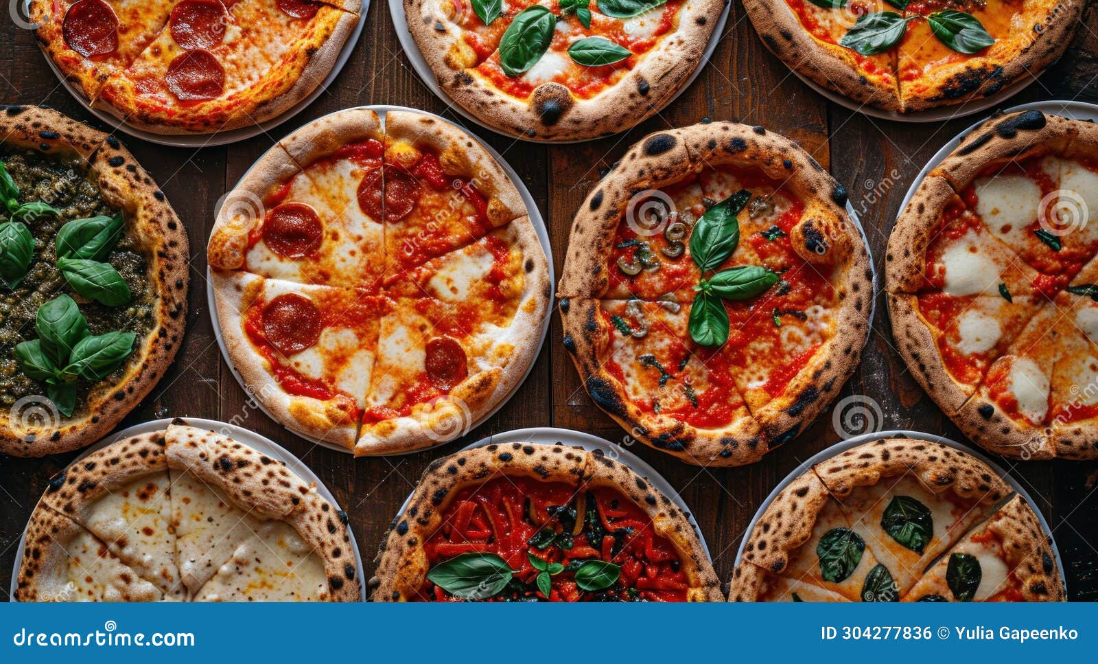 Several Different Types of Pizzas Stock Photo - Image of rustic, sauce ...