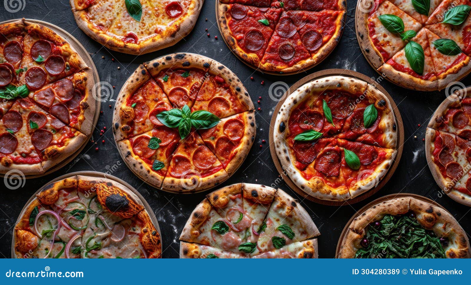 Several Different Types of Pizzas Stock Image - Image of traditional ...