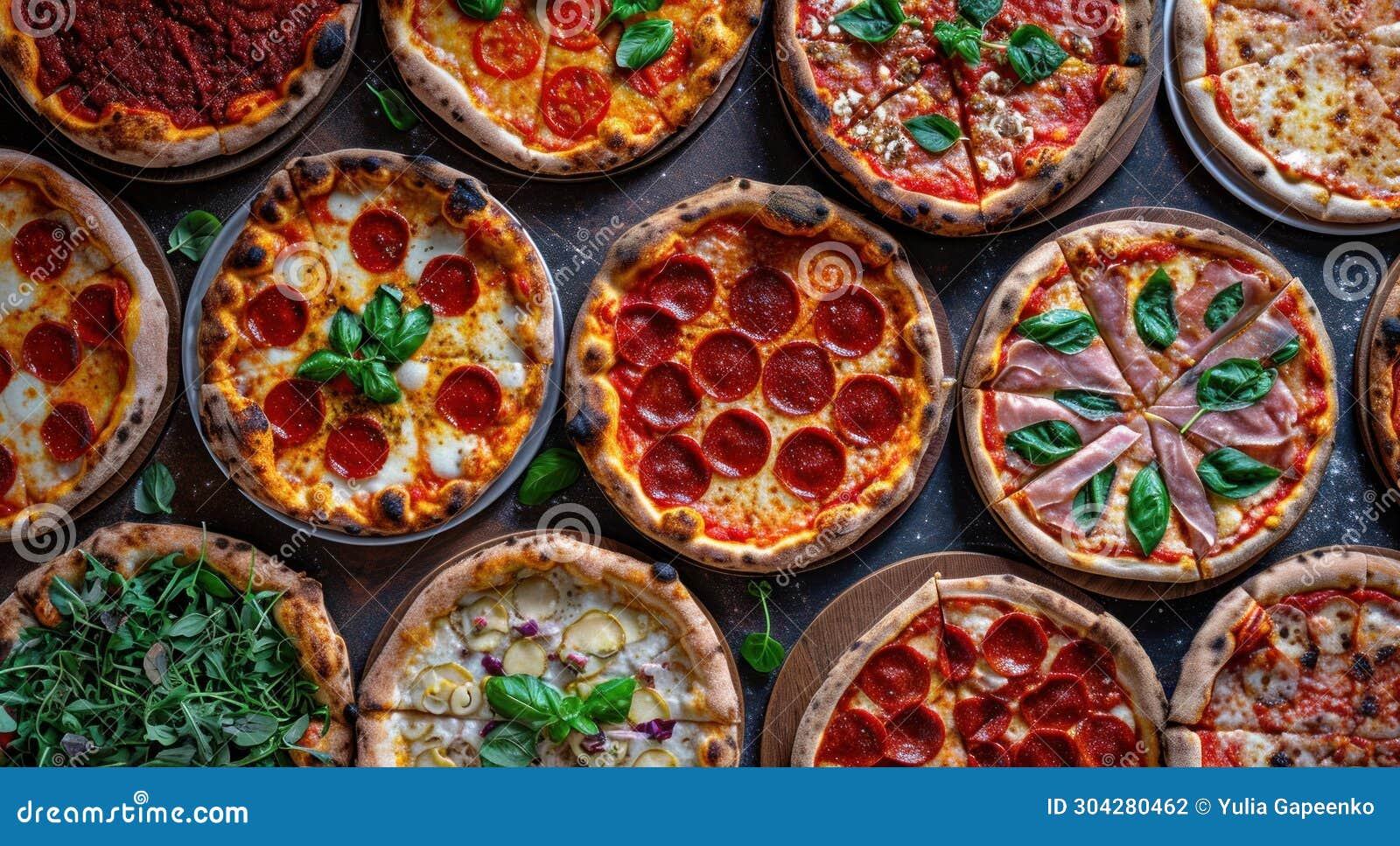 Several Different Types of Pizzas Stock Photo - Image of pepperoni ...