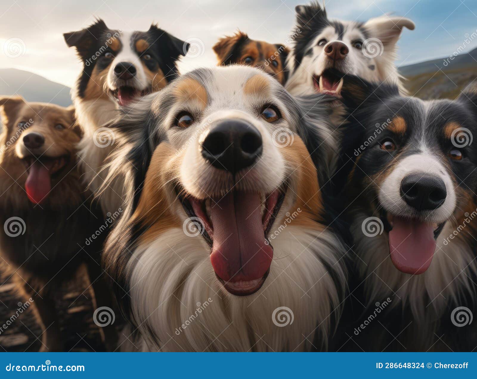 Several Dogs Take a Group Selfie Stock Photo - Image of friendship ...