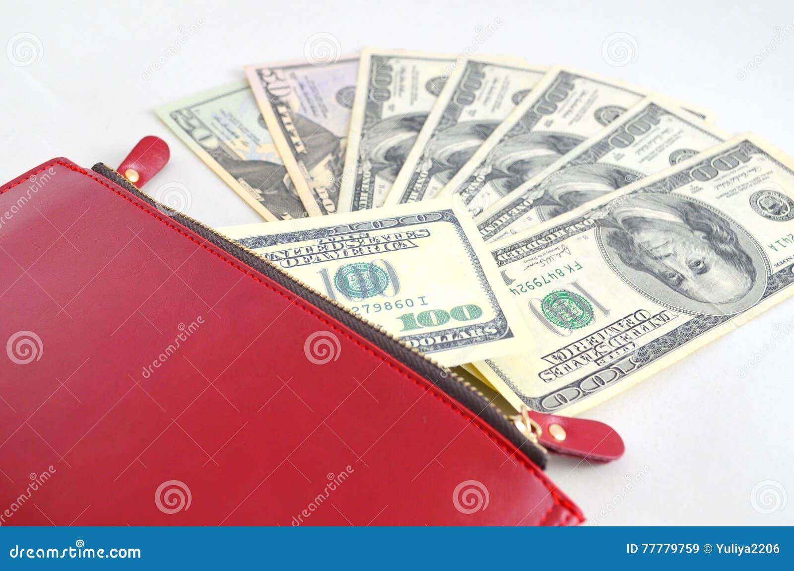 Several Dollar Bills in a Red Purse Stock Image - Image of benefits ...