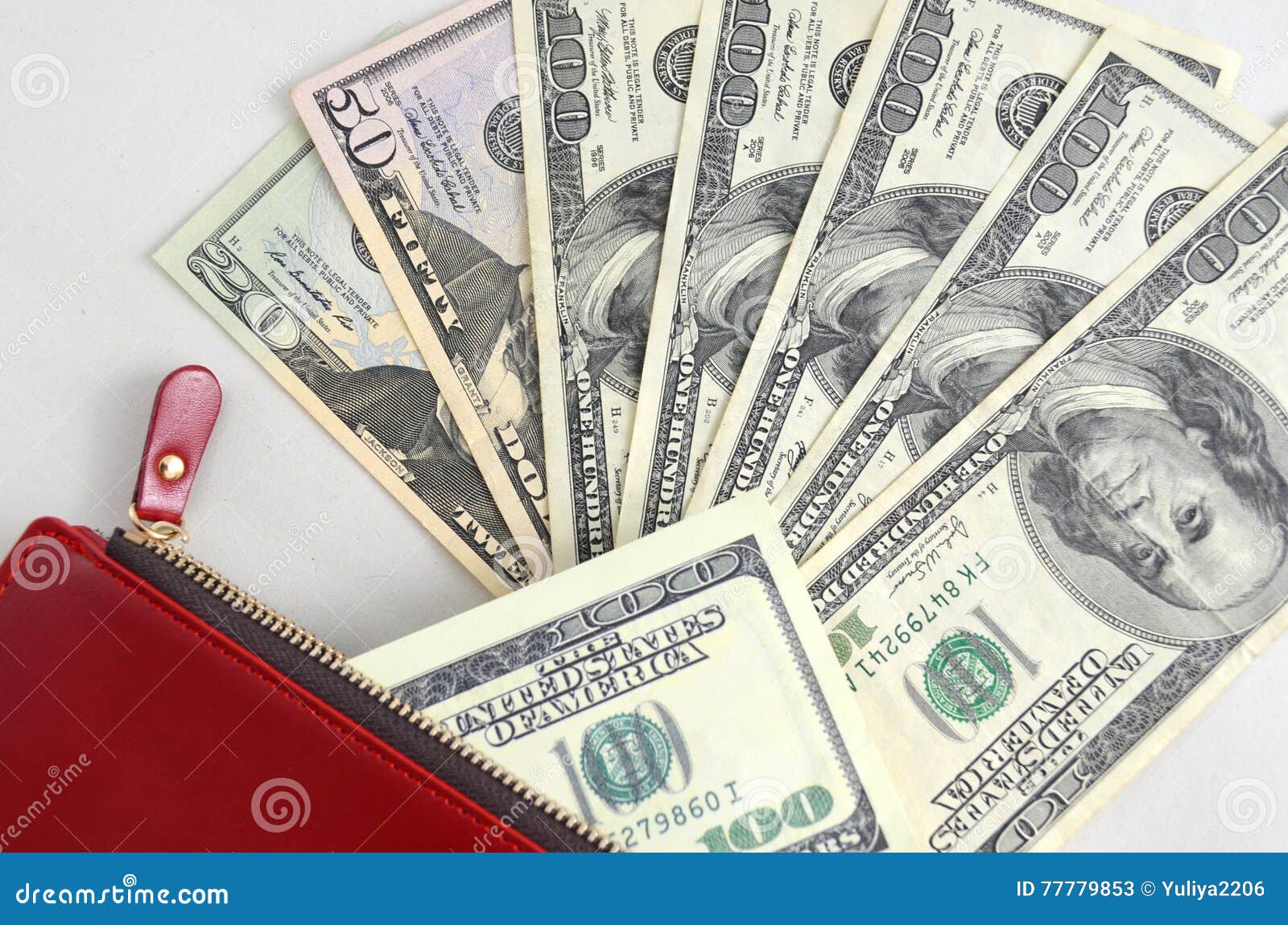 Several Dollar Bills in a Red Purse Stock Image - Image of ...