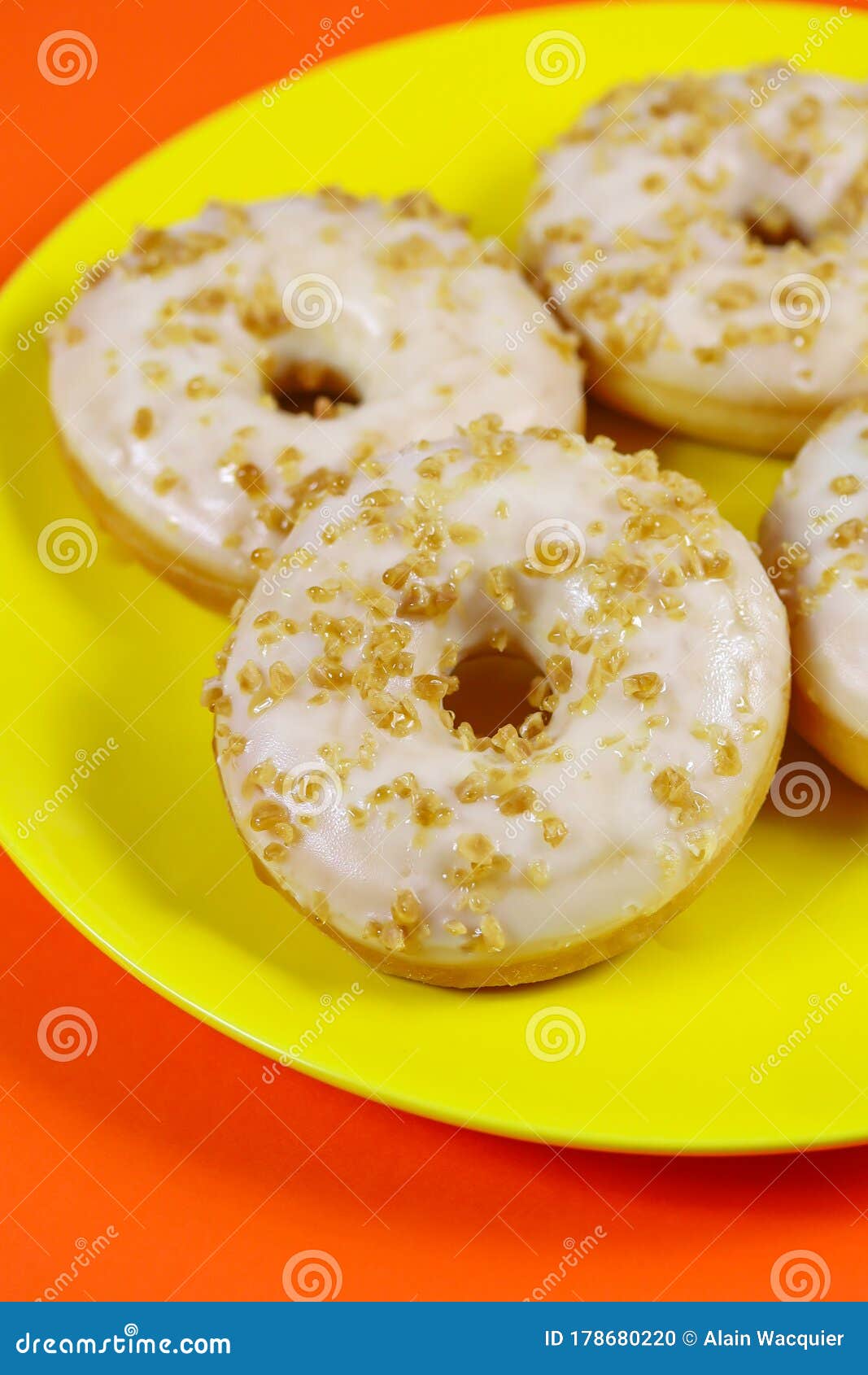 Donuts on a plate stock photo. Image of isolated, pastry - 178680220