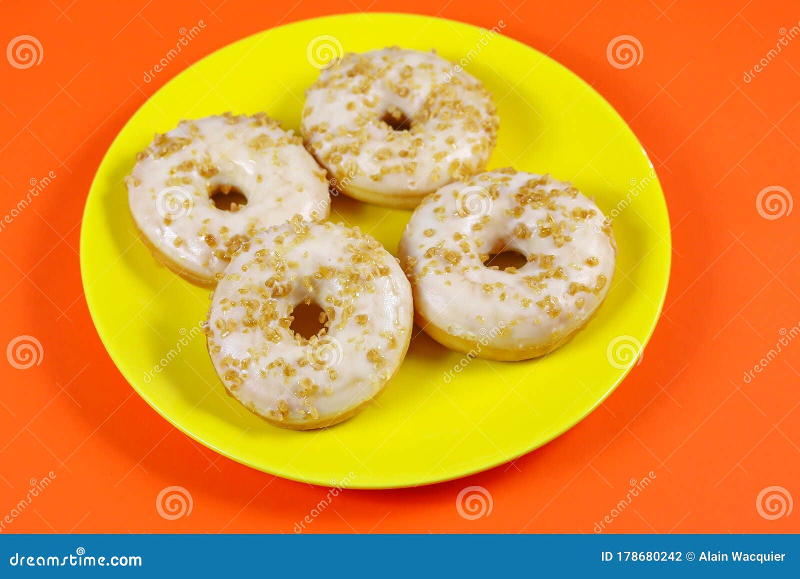 Donuts on a plate stock photo. Image of donut, freshness - 178680242
