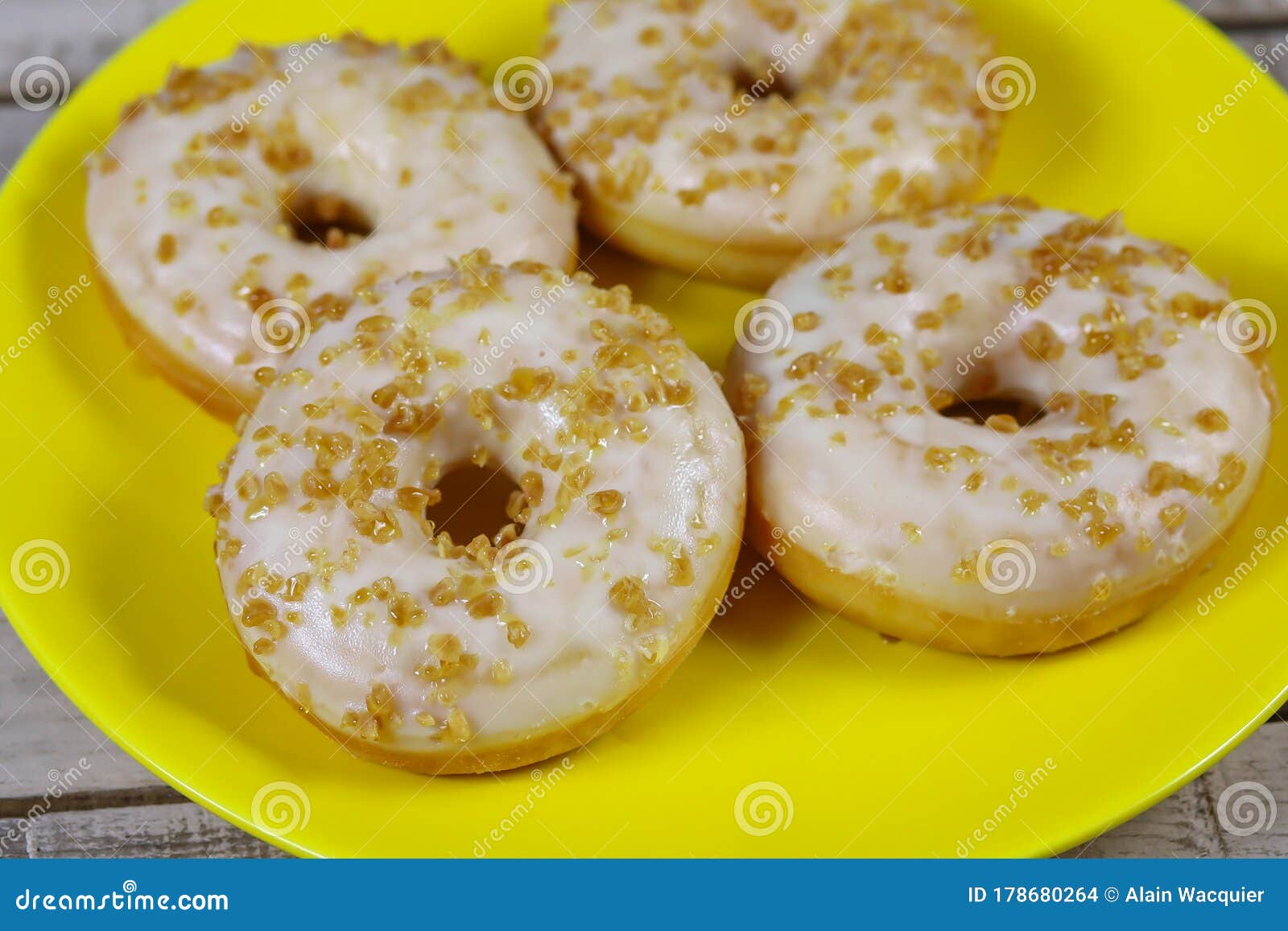 Donuts on a plate stock photo. Image of fried, candy - 178680264