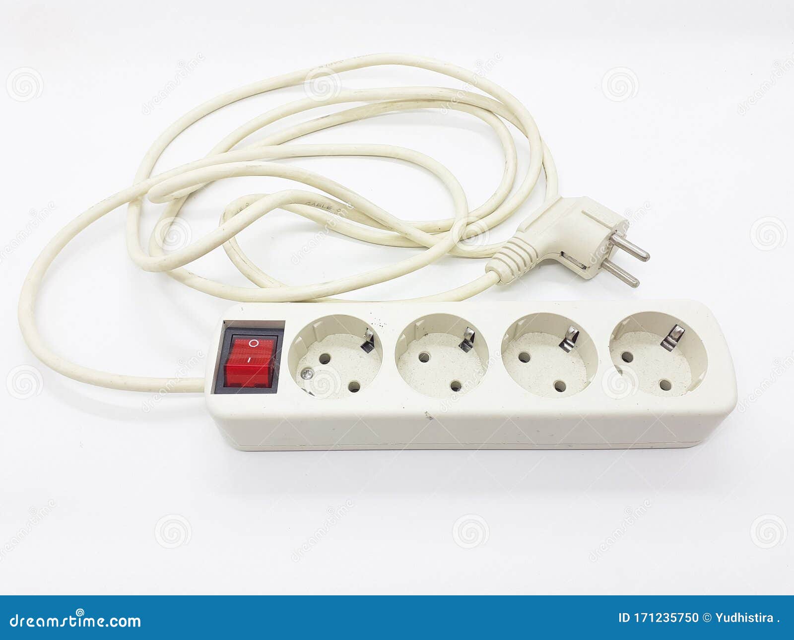 Several Electric Outlet Plug with Red Switch in White Isolated ...