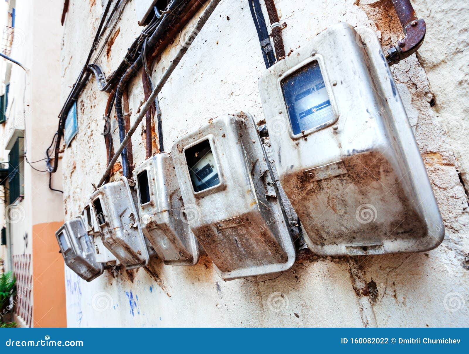 Electricity Metering Devices on the Wall of a House Stock Photo - Image ...