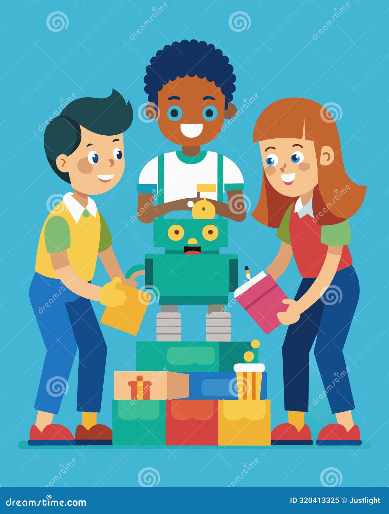 Several Elementary Students Collaborate Using Teamwork and ...