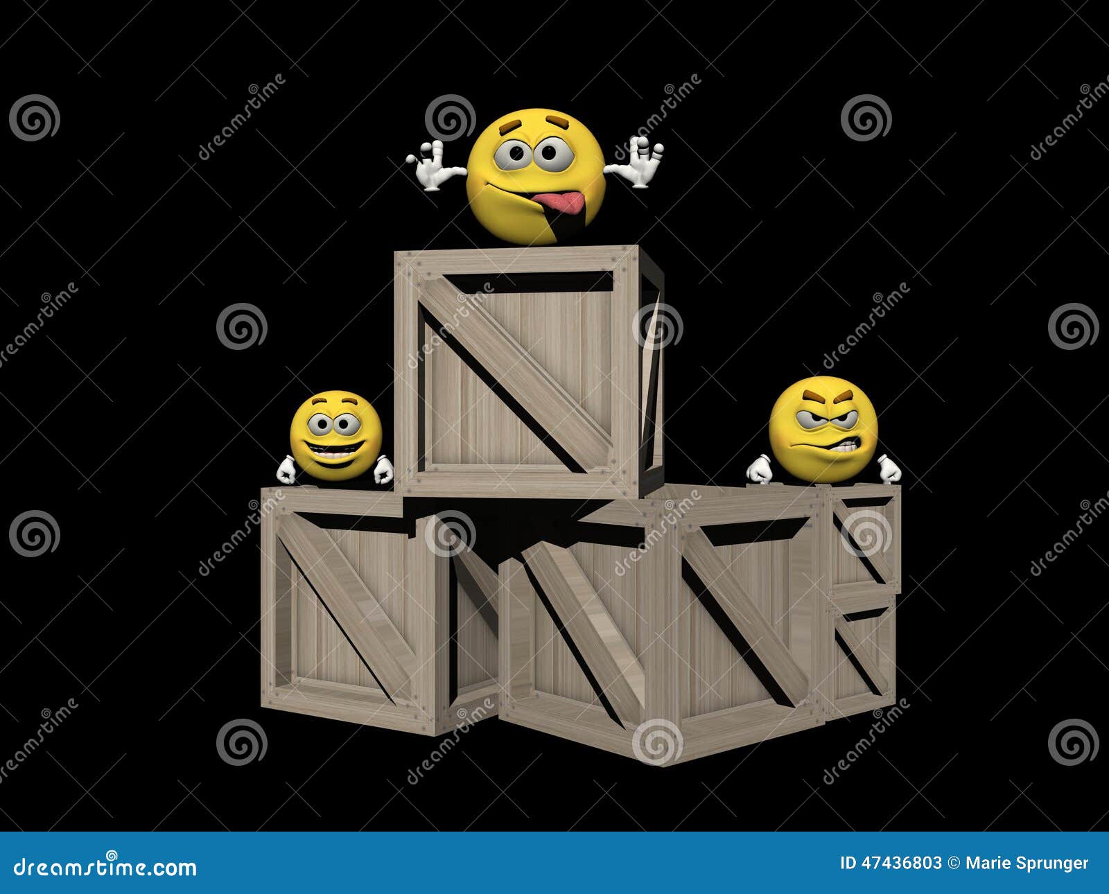 Several Emoticon on Boxes - 3d Render Stock Illustration - Illustration ...