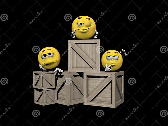 Several Emoticon on Boxes - 3d Render Stock Illustration - Illustration ...