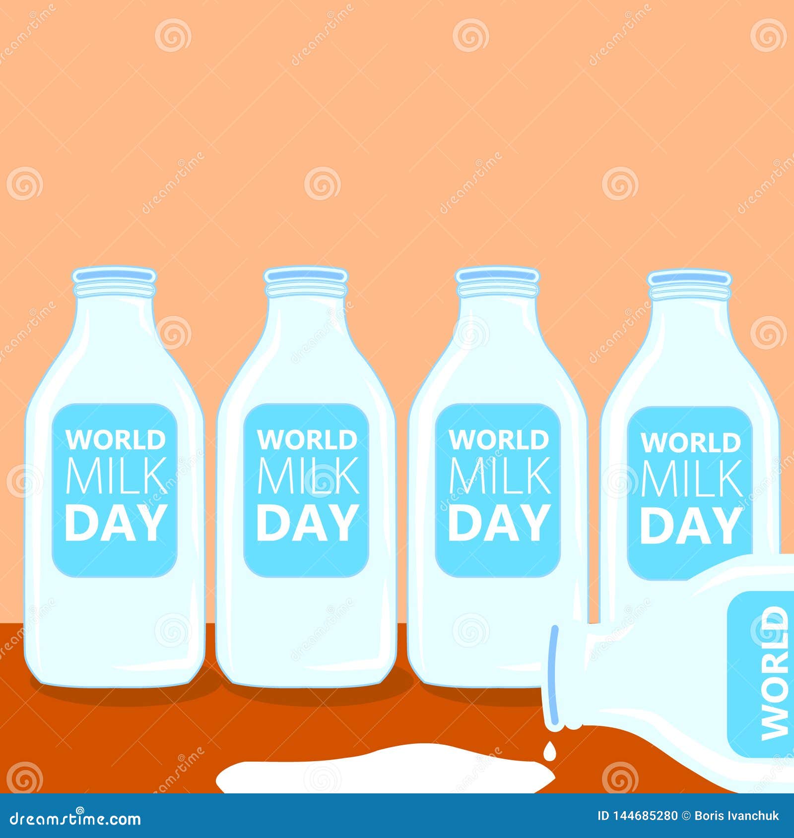 Several Empty Bottles of Milk Spilled Milk on the Floor. Vector ...