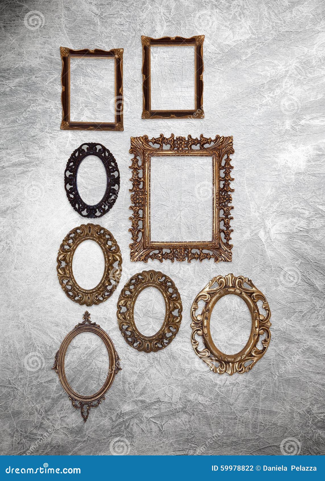 Several Empty Frames on Grey Fabric Stock Photo - Image of deco, oval ...