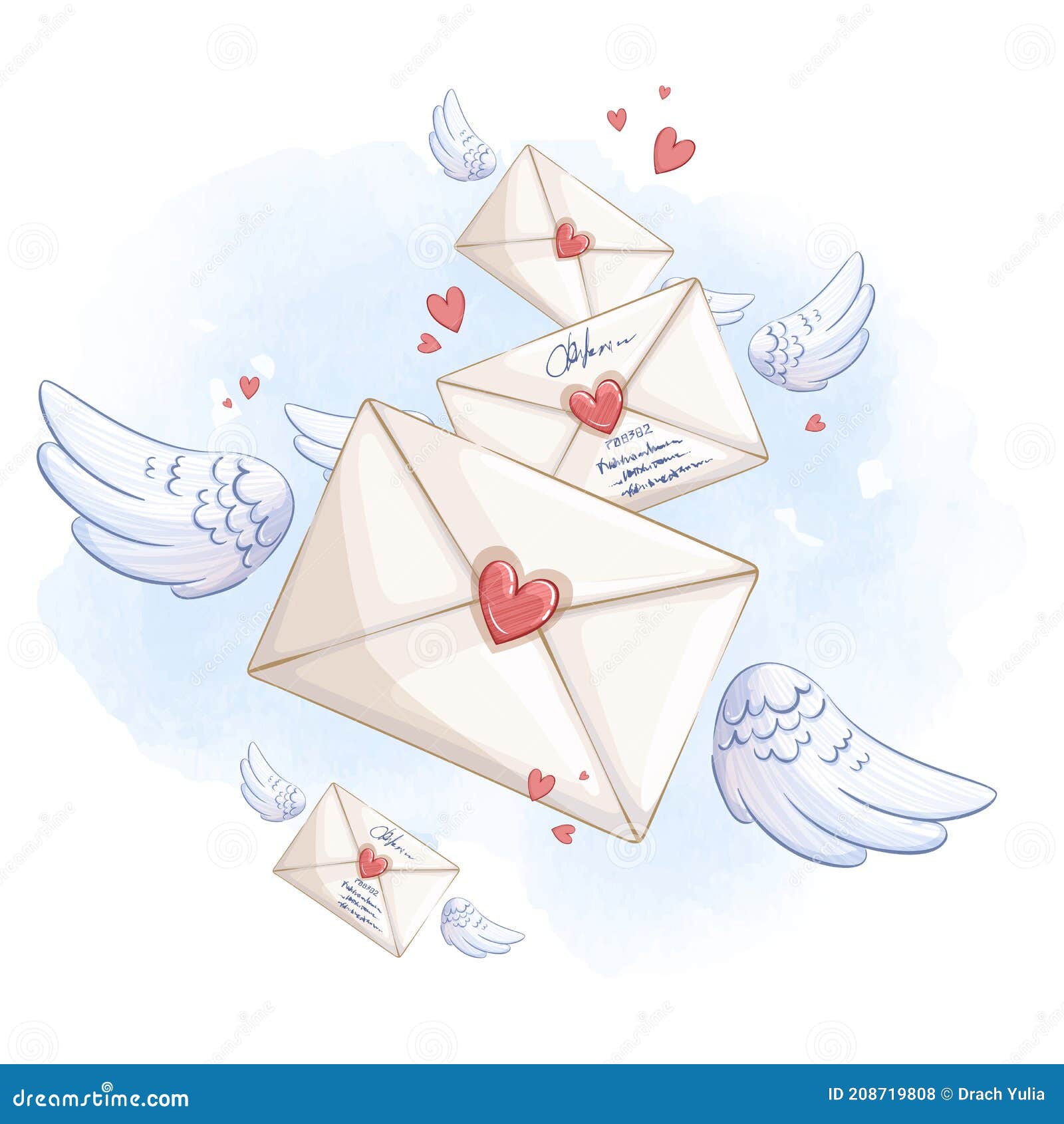 Several Envelopes Flying on Wings in the Blue Sky. Stock Vector ...