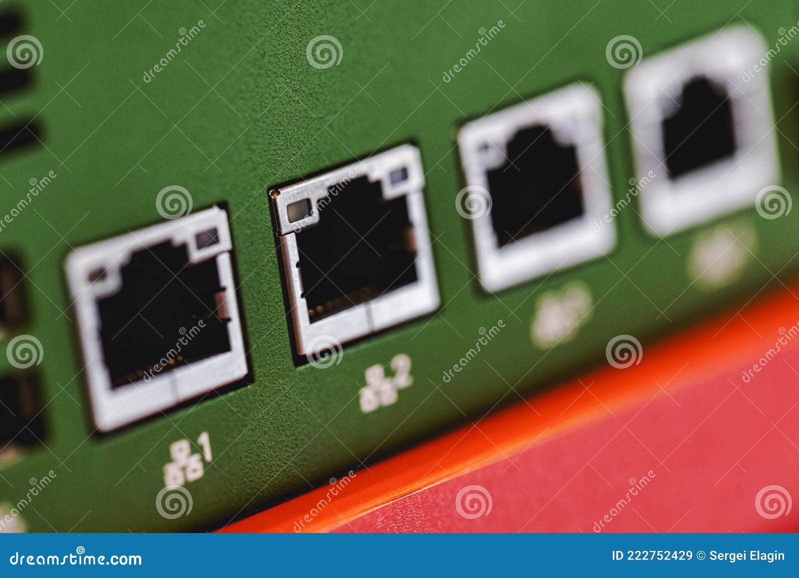 Several Ethernet Connection Port on the Side of the Device Stock Image ...