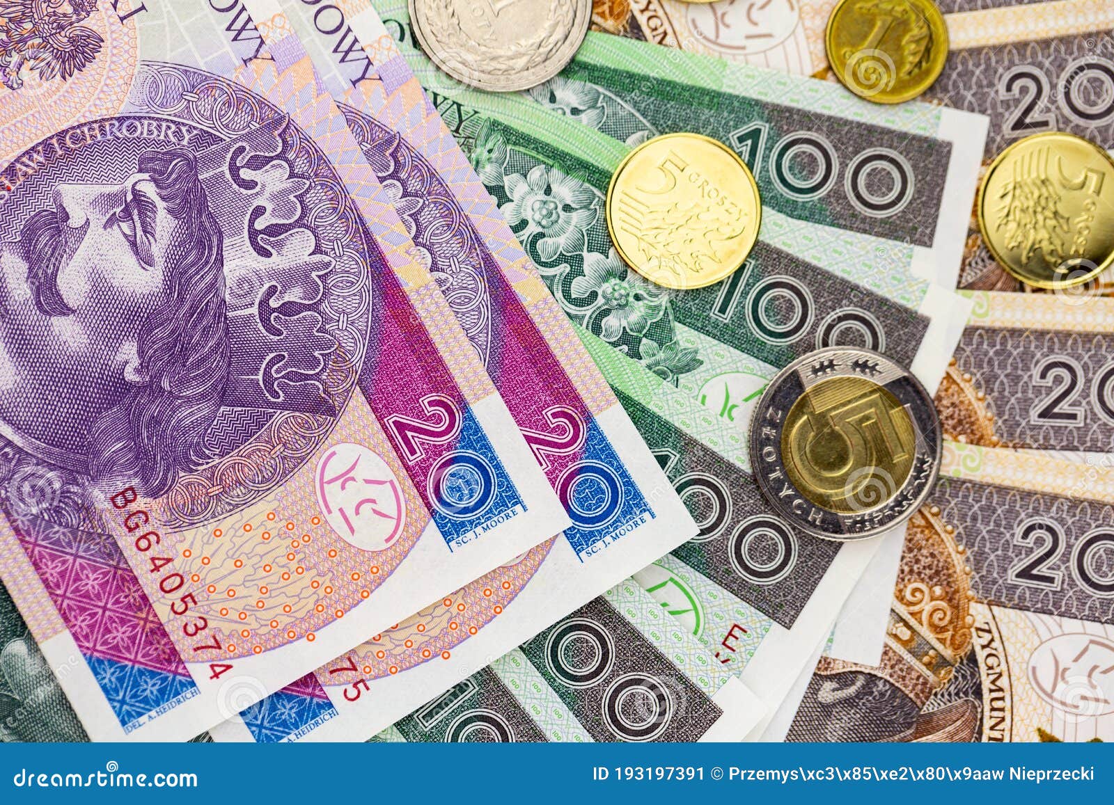 Several Examples of Polish Bank Notes and Coins Stock Image - Image of ...