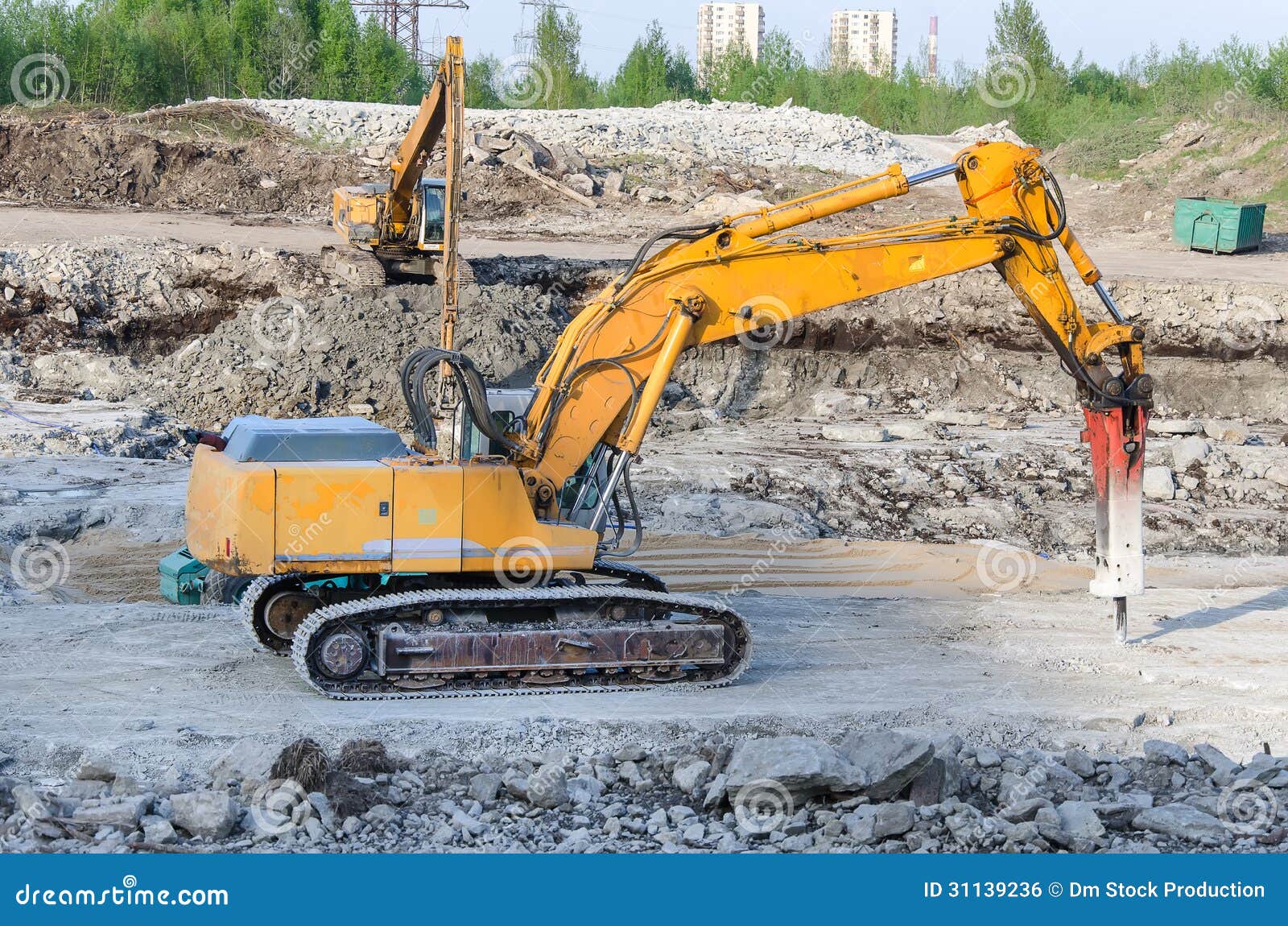 Several excavators stock photo. Image of bucket, construction - 31139236