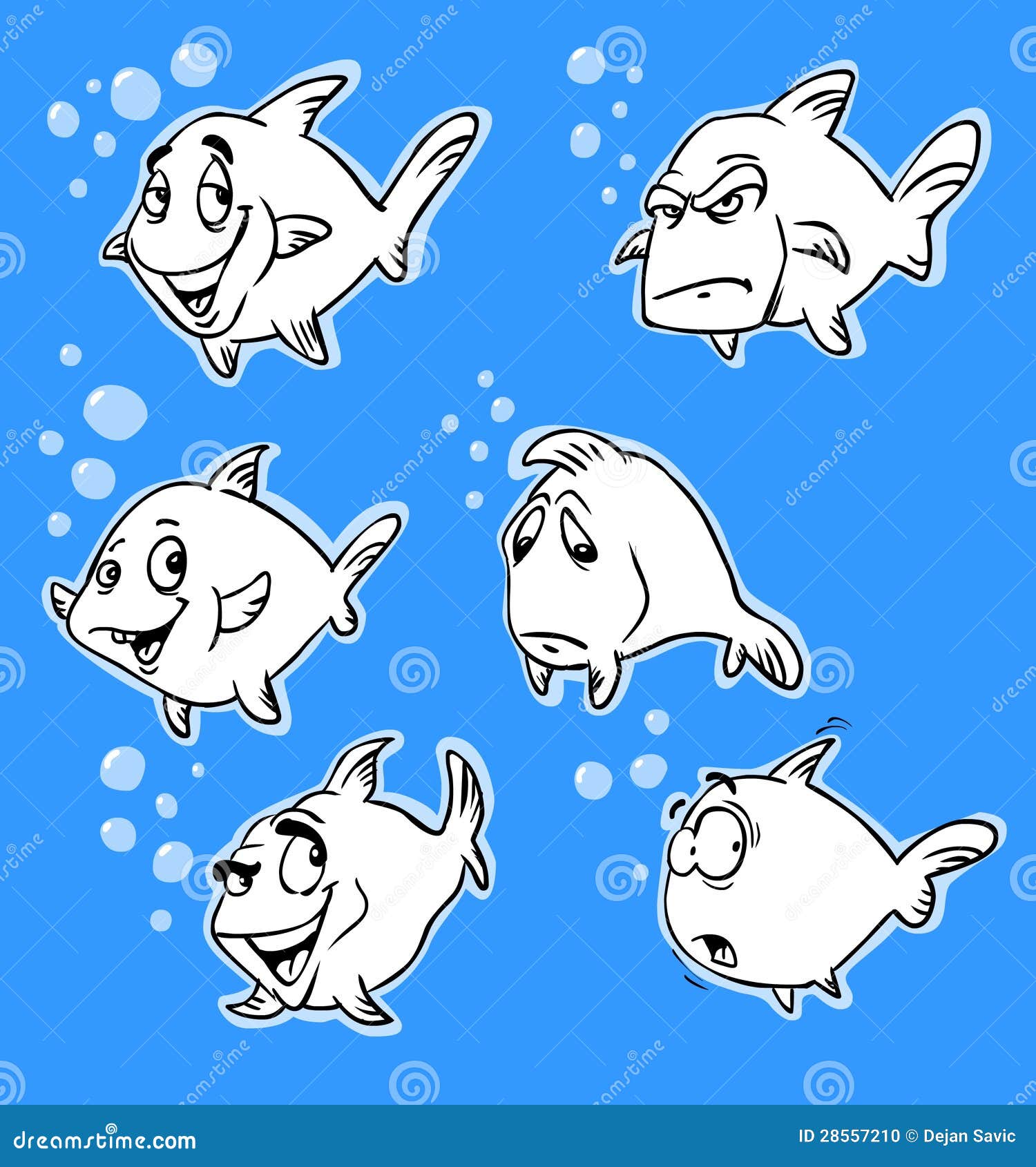 Several Fish with Different Facial Expressions Stock Illustration ...