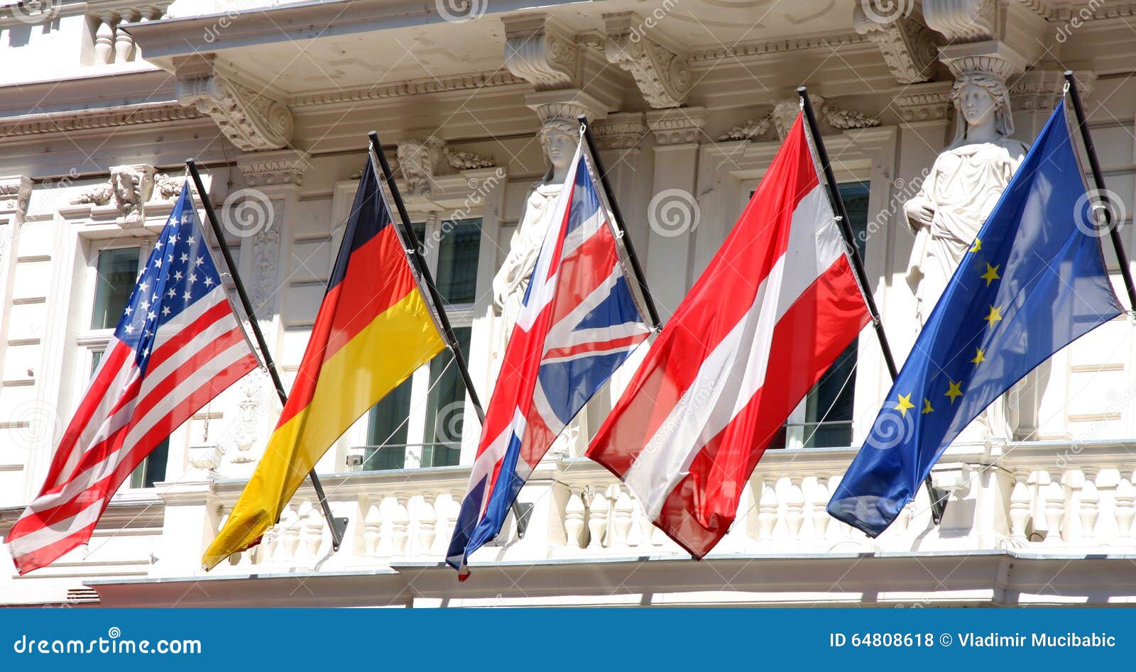 Several flags in a row stock photo. Image of flags, europe - 64808618
