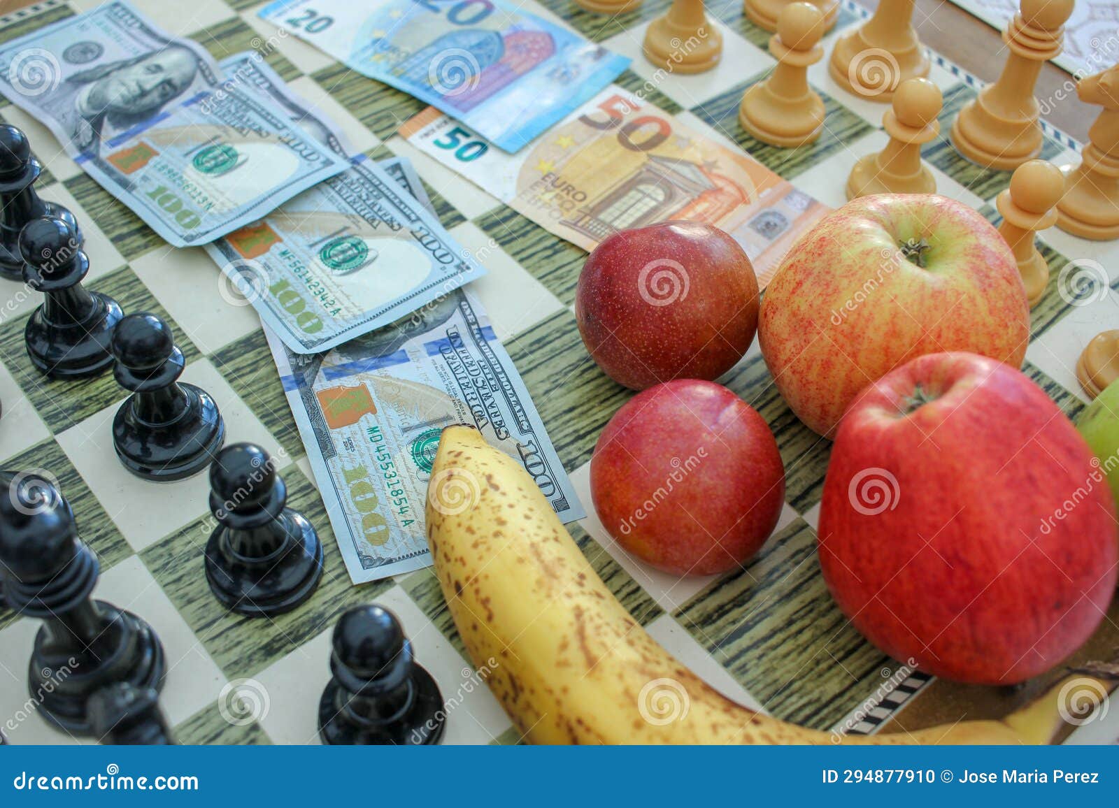 Several Fruits on the Chess Board Stock Photo - Image of sale, currency ...