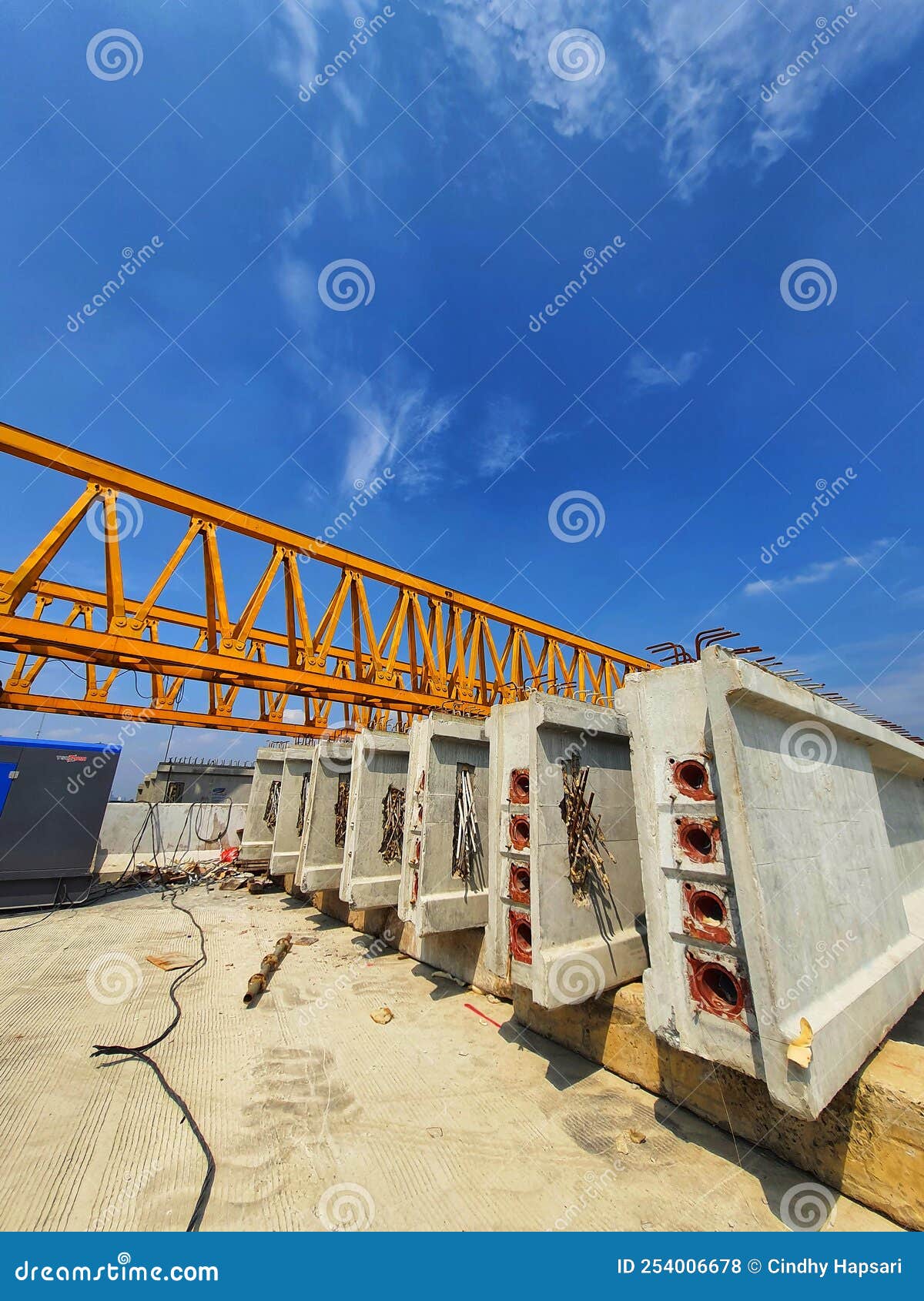 Several Girders are Arranged Below Yellow Launcher Gantry Stock Photo ...