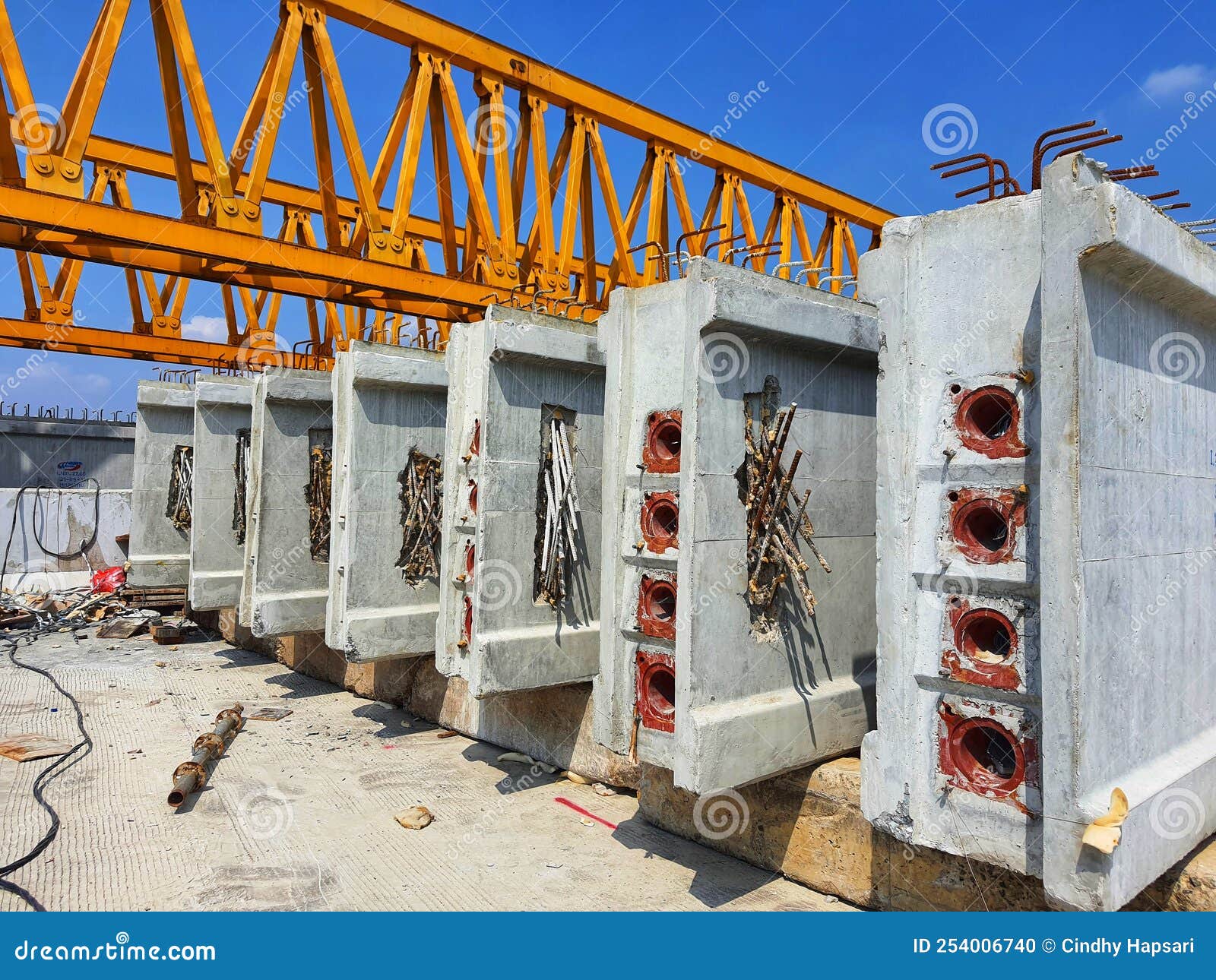 Several Girders are Arranged Below Yellow Launcher Gantry Stock Photo ...