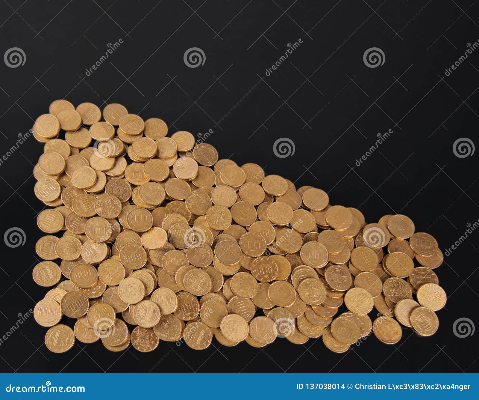 Several Golden Coins in the Shape of a Triangle Stock Photo - Image of ...