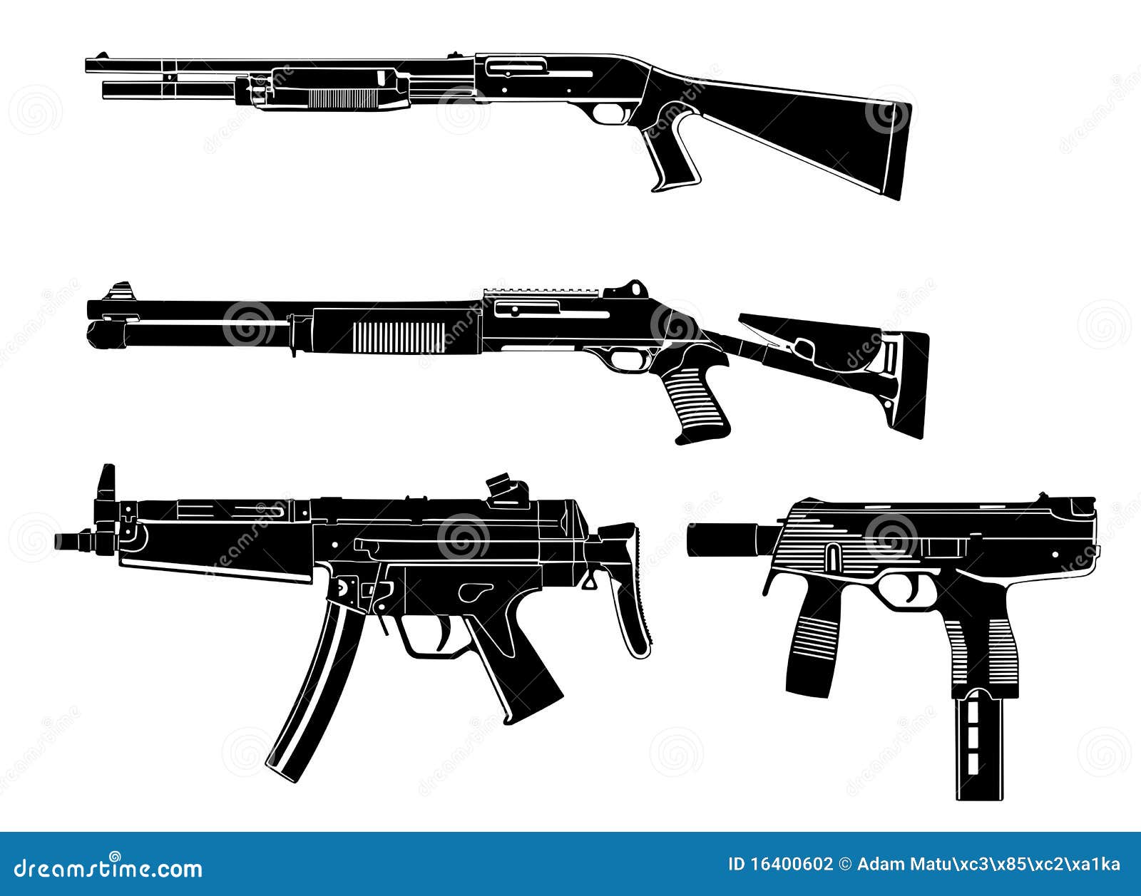 Several guns stock vector. Illustration of fight, ammunition - 16400602