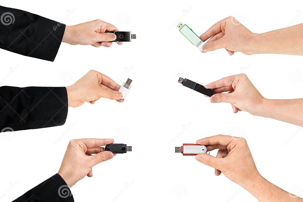 Several Hands Grabbing a USB Flash Drive Stock Image - Image of storage ...