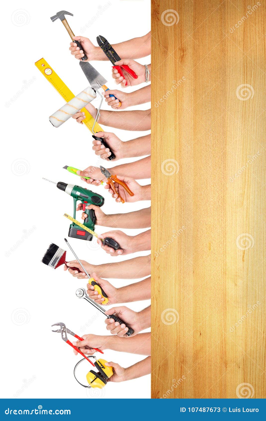 Hands with Construction Tools Stock Image - Image of paint, steel ...