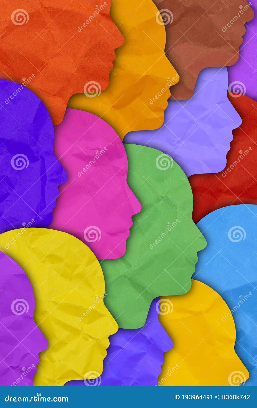 Several Human Silhouette Faces in Different Colors. Cultural Diversity ...