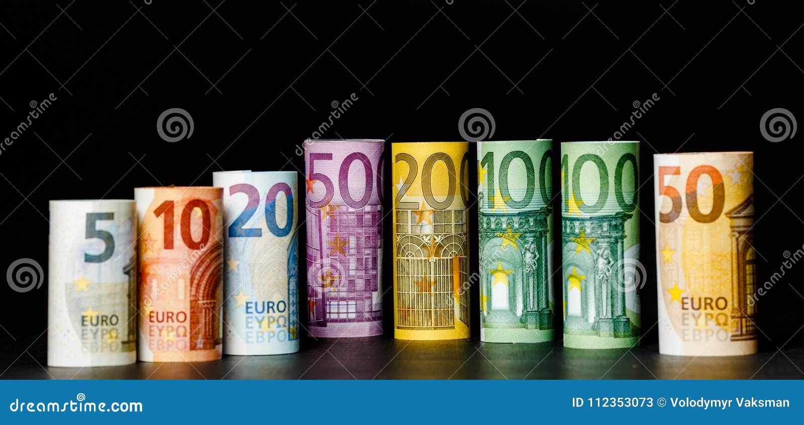 Several Hundred Euro Banknotes Stacked by Value.Rolls Euro Bankn Stock ...