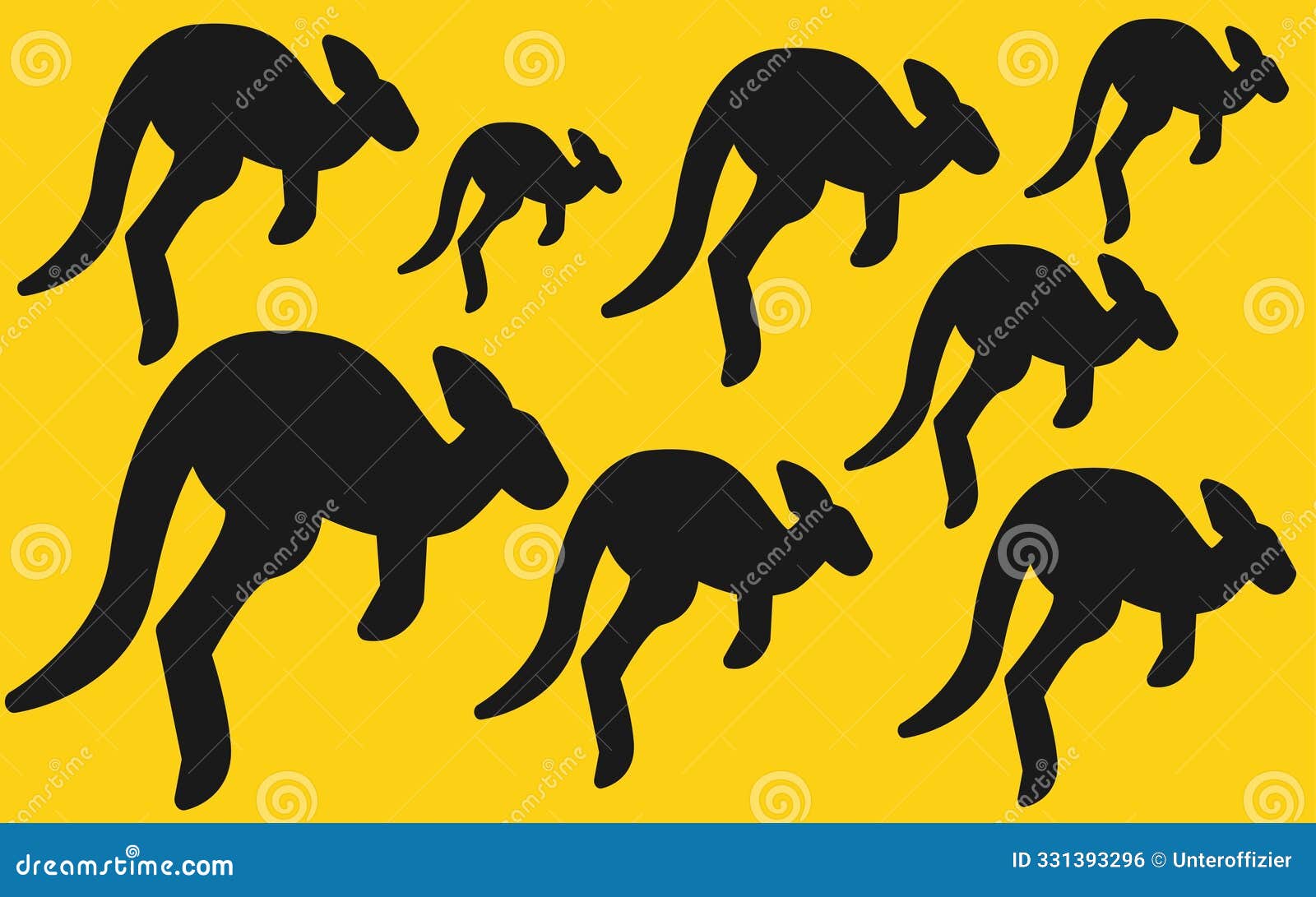 Several Kangaroos Outline Shape Silhouette Against a Yellow Backdrop ...