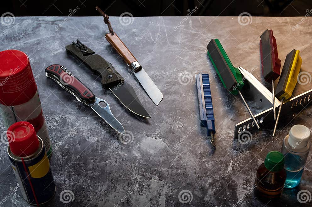 Several Knives are on the Table. Various Knives on the Table. Knives ...