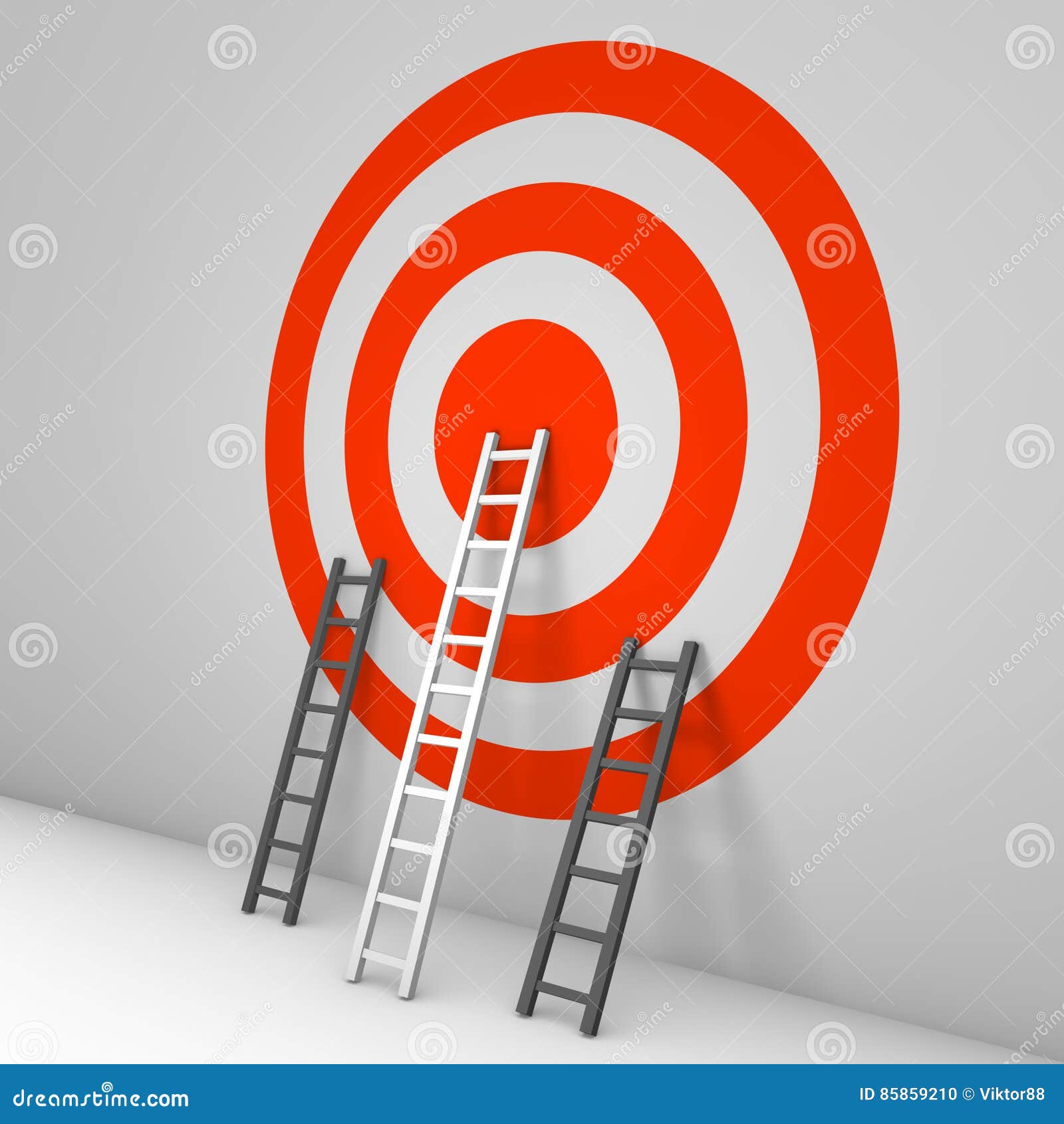 Several Ladders Leaning Against the Wall with Target. Stock ...