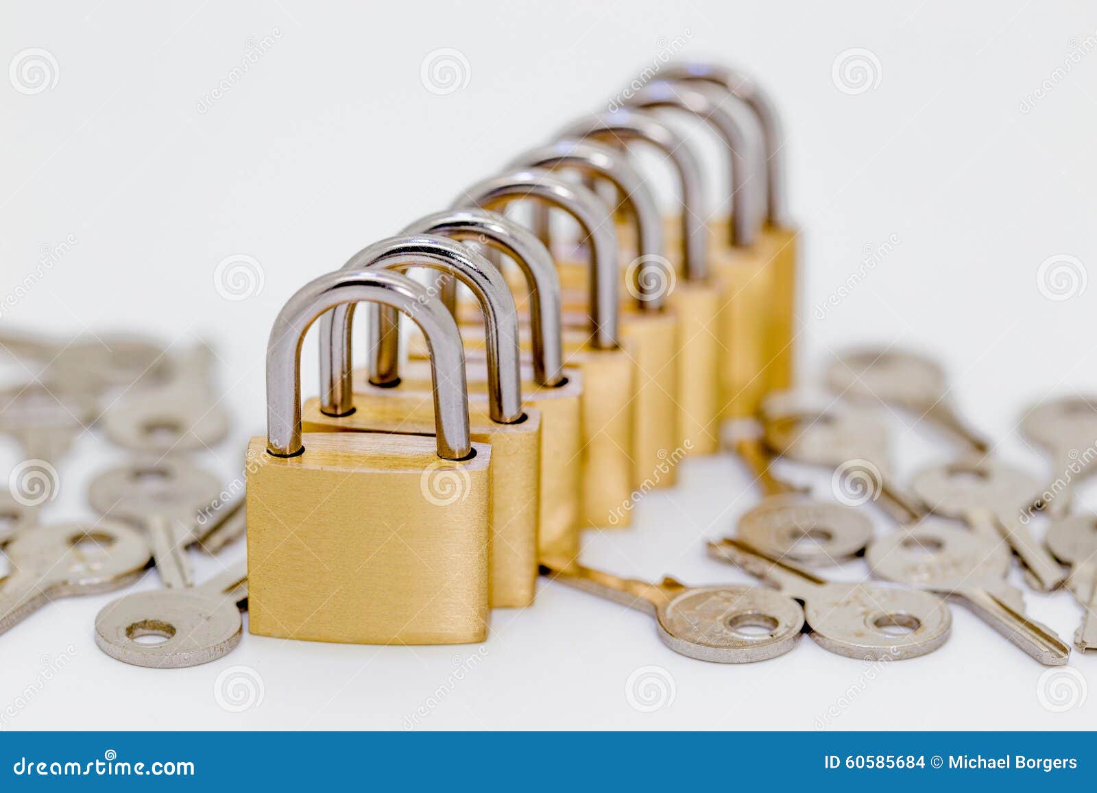 Several locks in a row stock photo. Image of safety, closed - 60585684