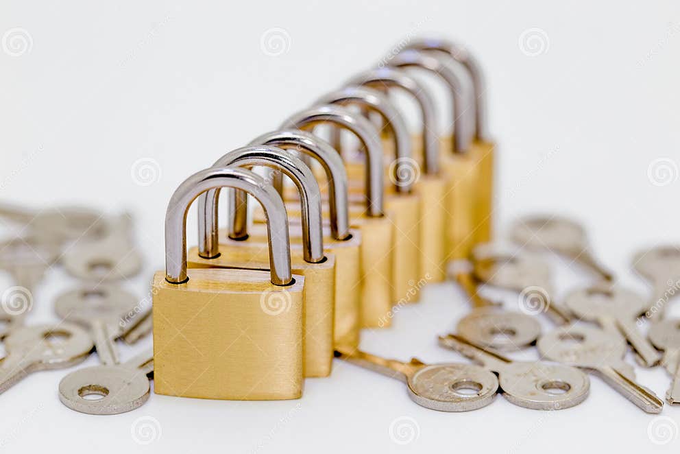 Several locks in a row stock photo. Image of safety, closed - 60585684
