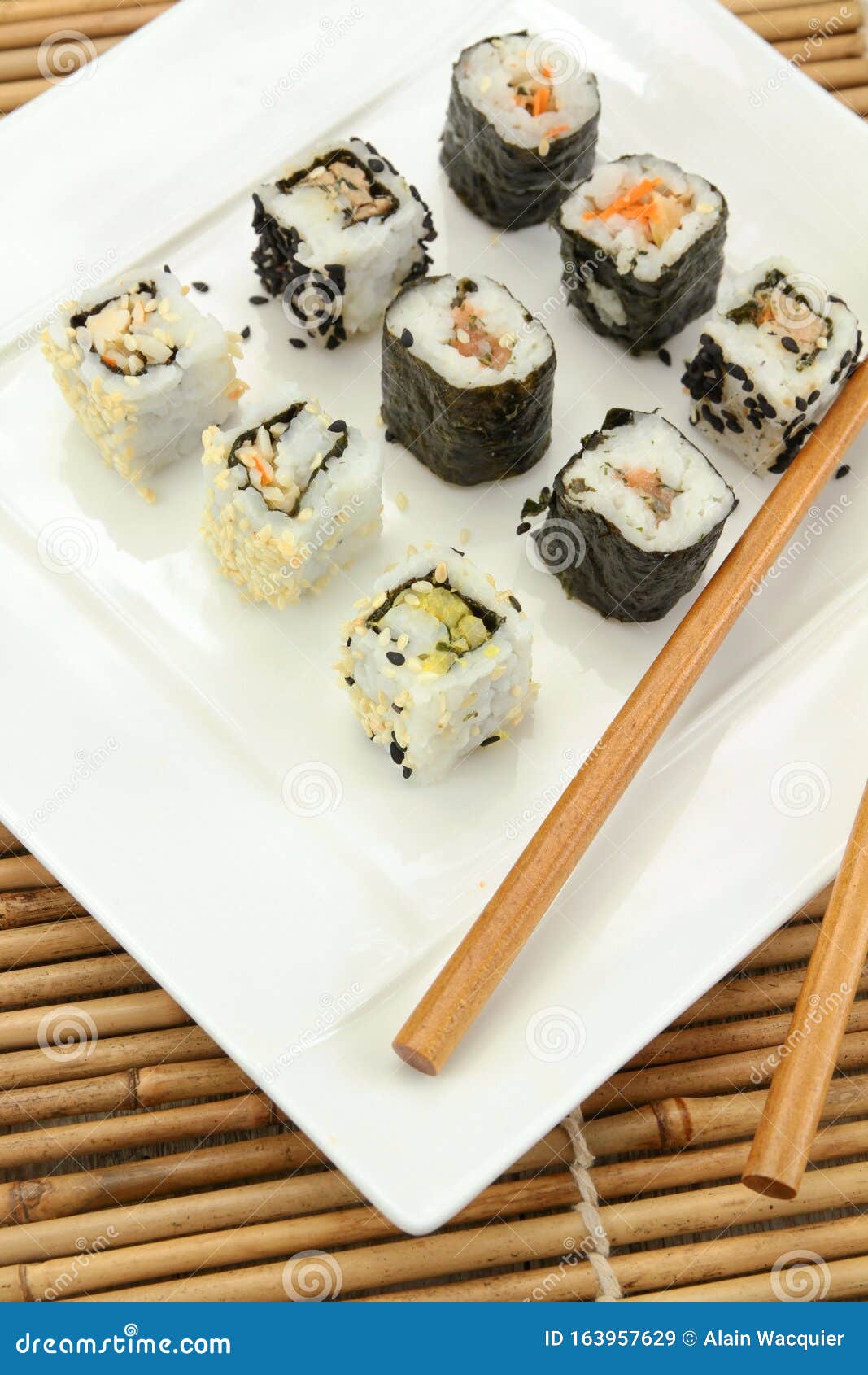 Several makis stock image. Image of seafood, fish, white - 163957629