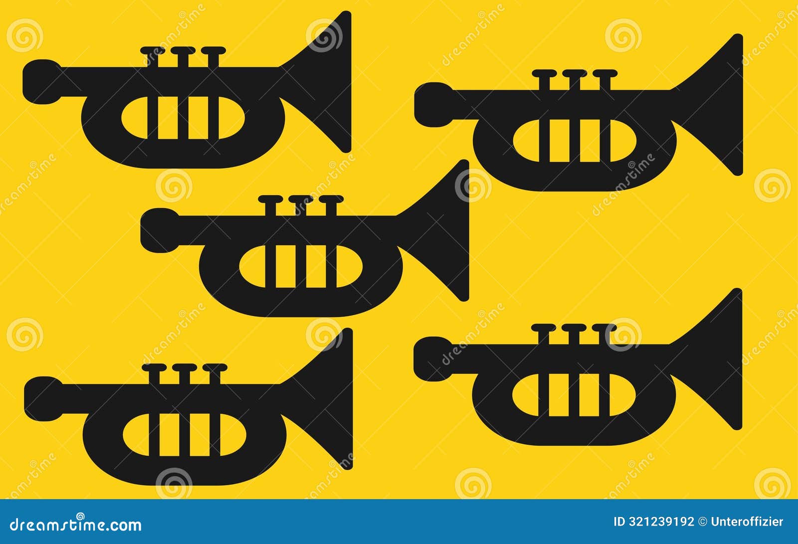 Several Many Trumpets Silhouette Set Against a Yellow Backdrop Stock ...