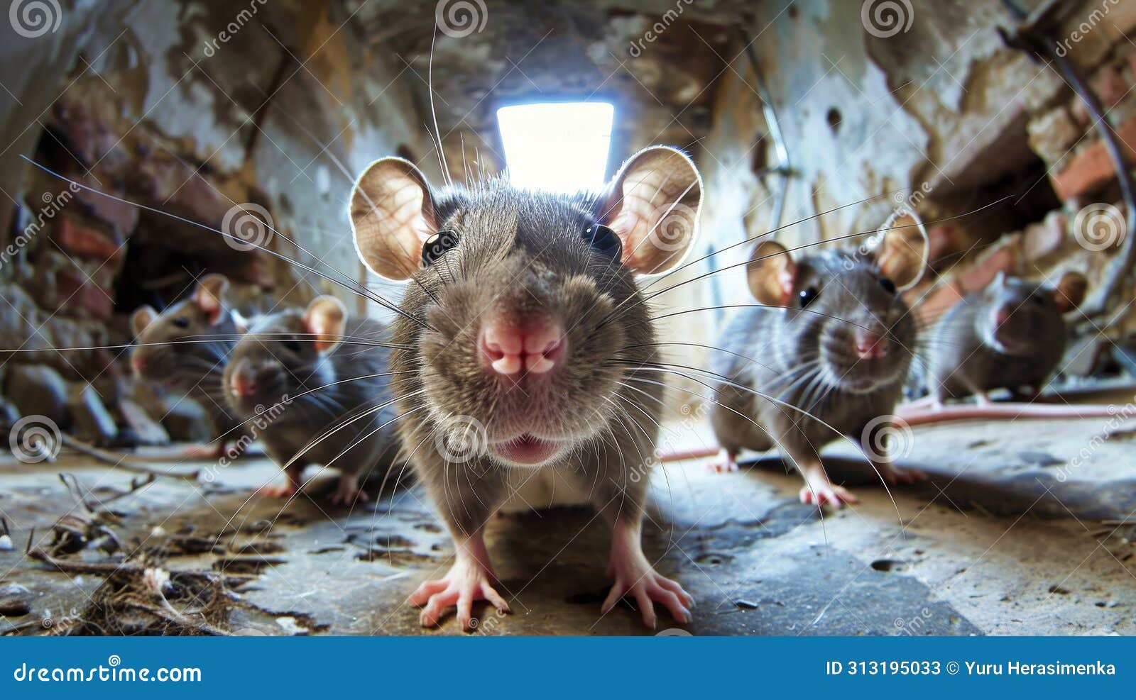 Several Mice are Standing Side by Side, Clustered Closely Together in a ...