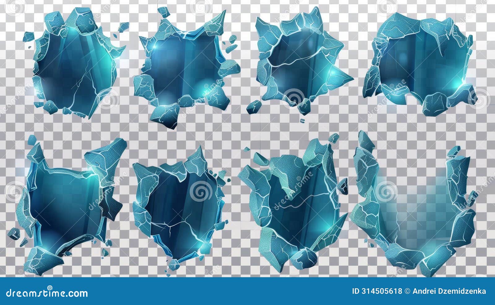 Several Modern Realistic Cracks with Water Surface Texture Inside. Blue ...