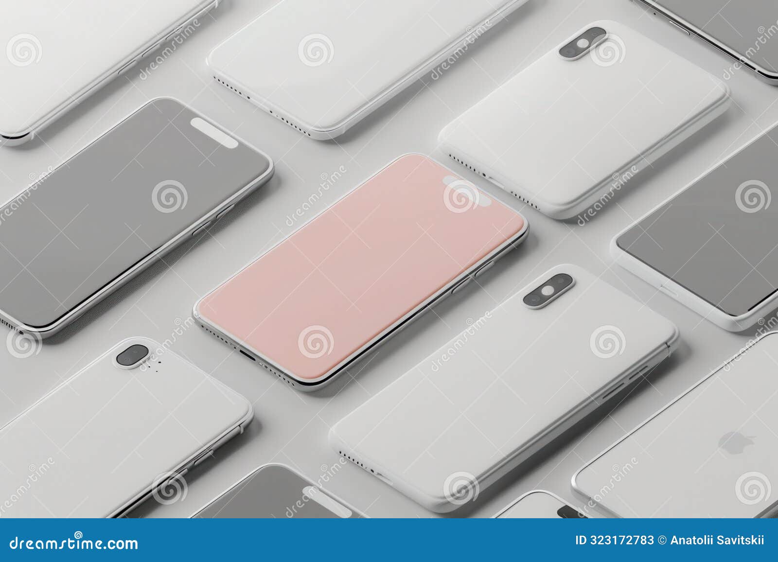 Several Modern Smartphones are Arranged in Different Angles on a White ...