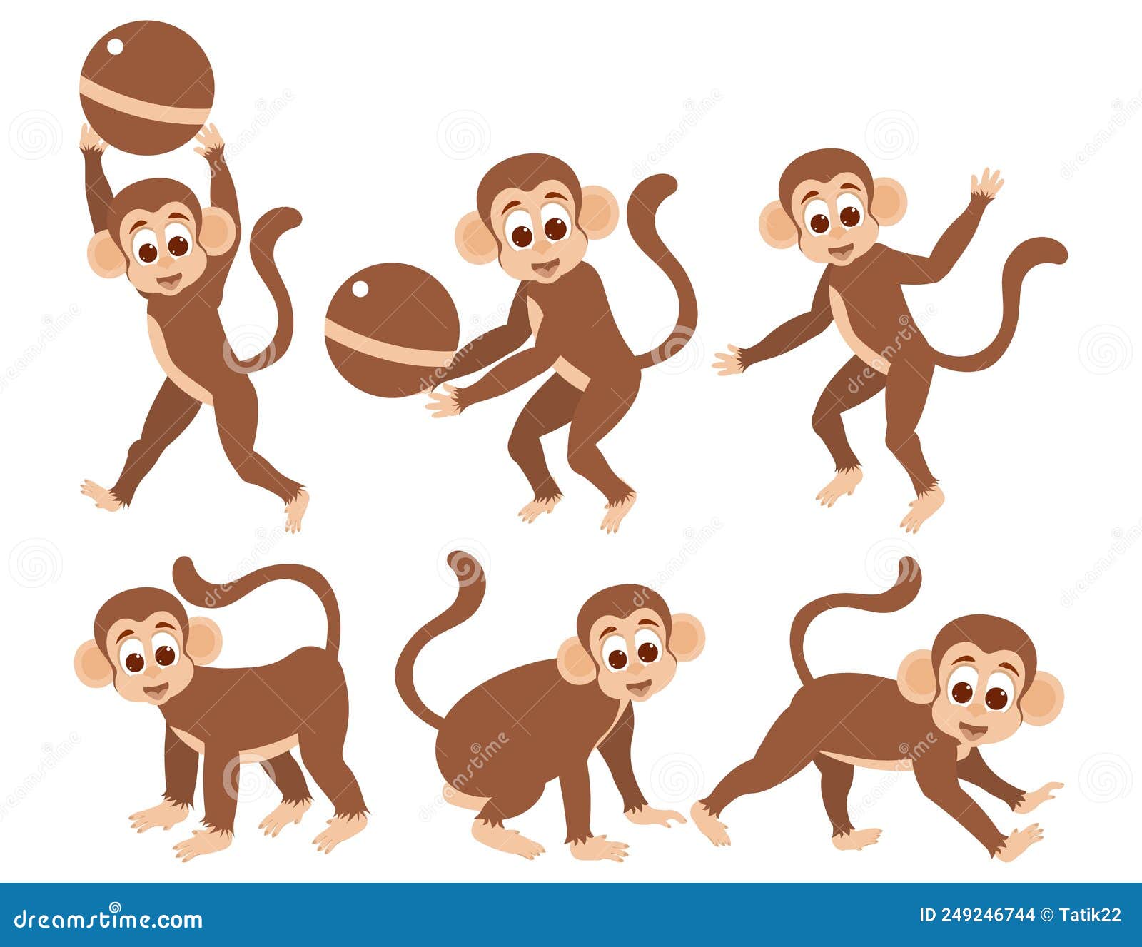 Several Monkeys are Sitting, Jumping and Playing with a Ball Stock ...