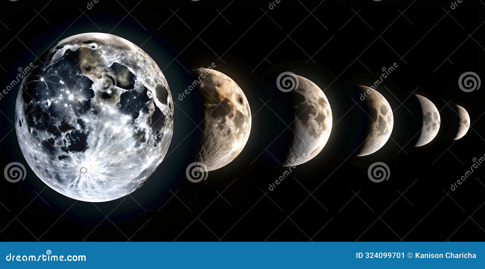 Several Moon Phases in a Dark Sky Celestial Lunar Sequence in Space ...