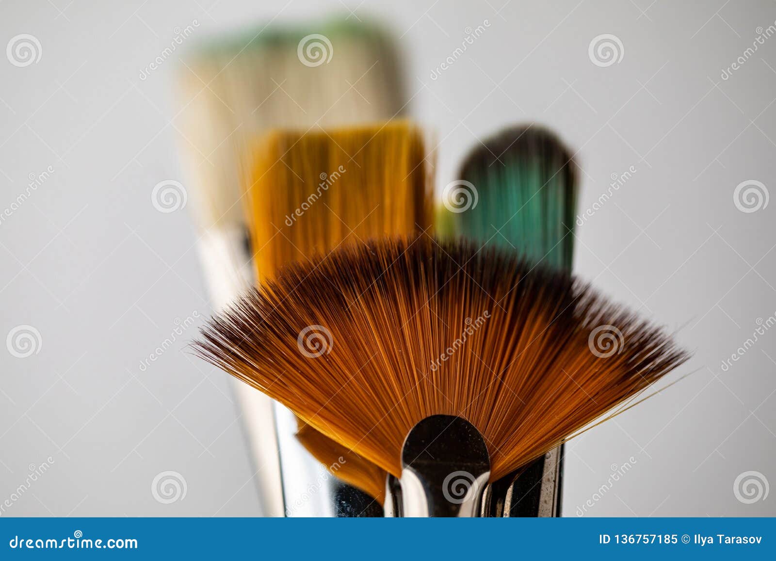 Several Multi-colored Artistic Brushes. Closeup of Artistic Brushes ...