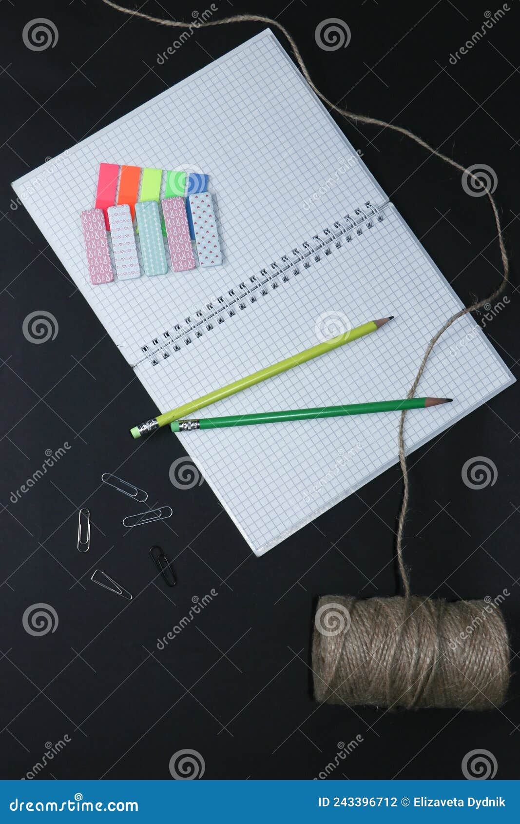 Several Notebooks, Pencils, Stickers, Bookmarks, Tablet, String ...