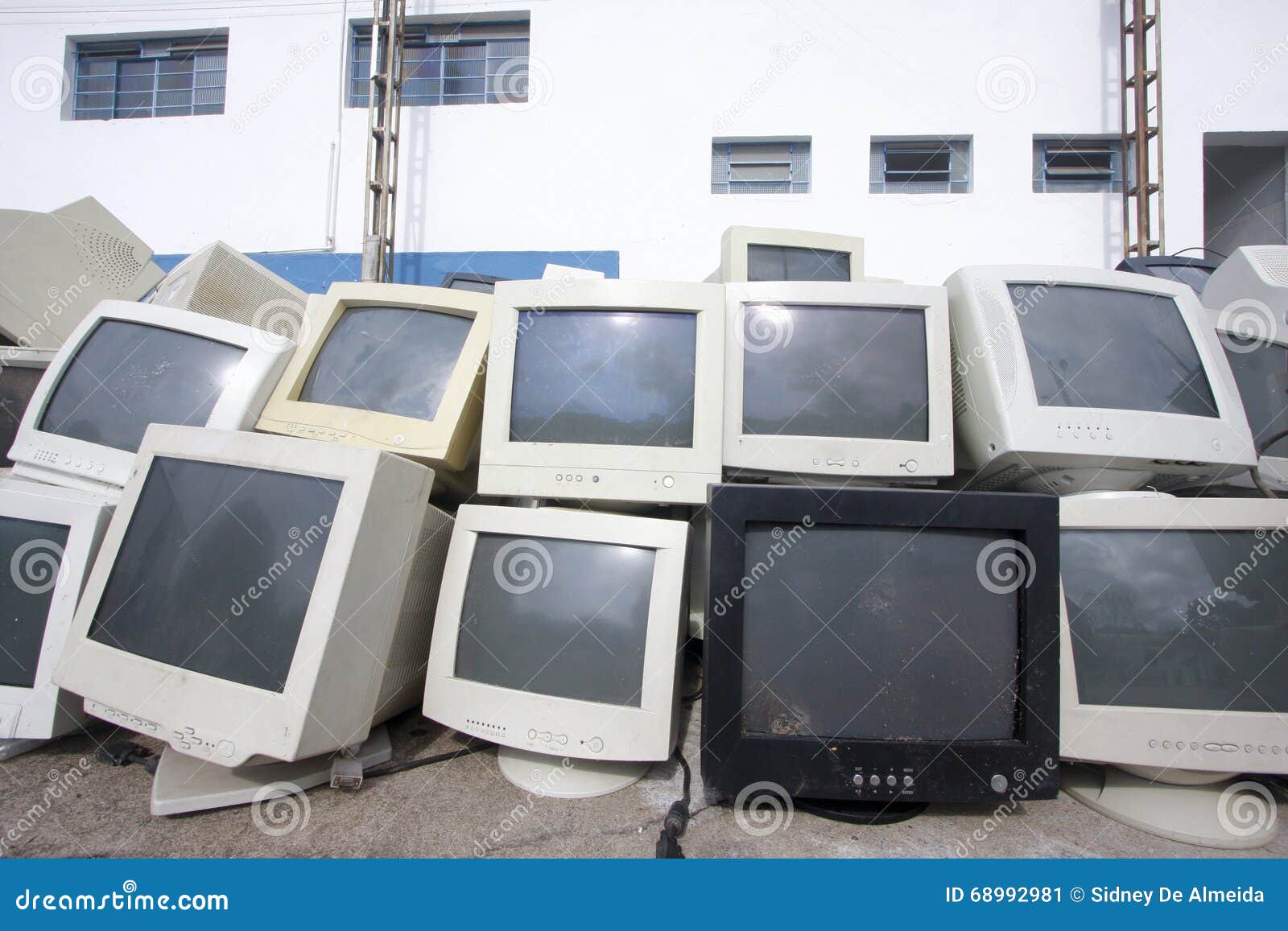 Several old video monitors stock image. Image of hardware - 68992981