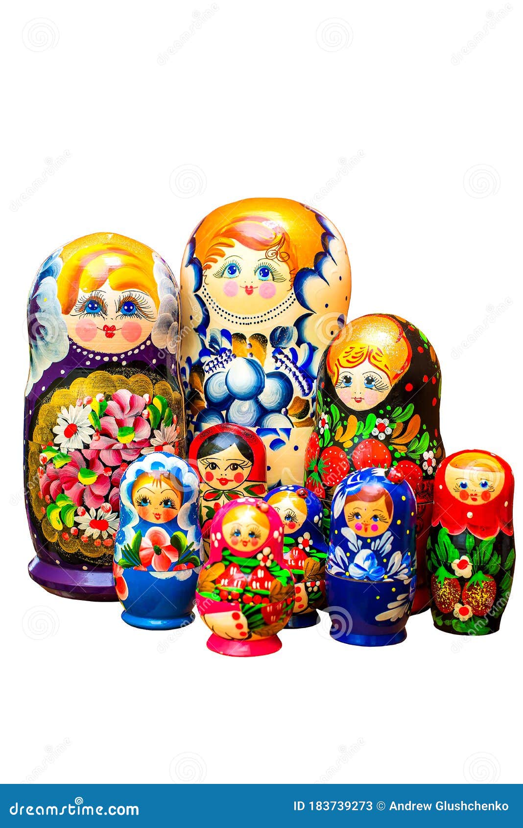 Several Painted Nesting Dolls on a White Background. in Isolation Stock ...
