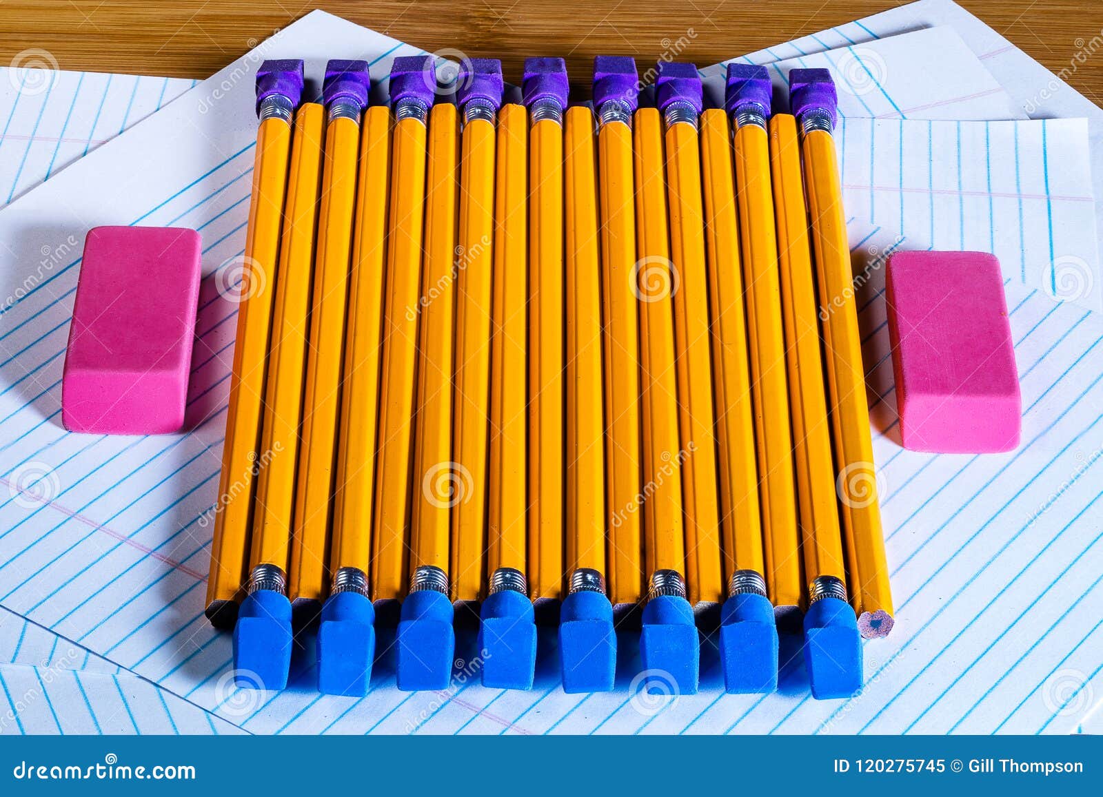 Several Pencils in Opposing Direction with Pencil Erasers Placed Stock ...