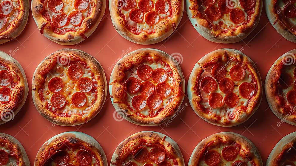 Pepperoni Pizza Slices Arranged on a Red Background Stock Photo - Image ...