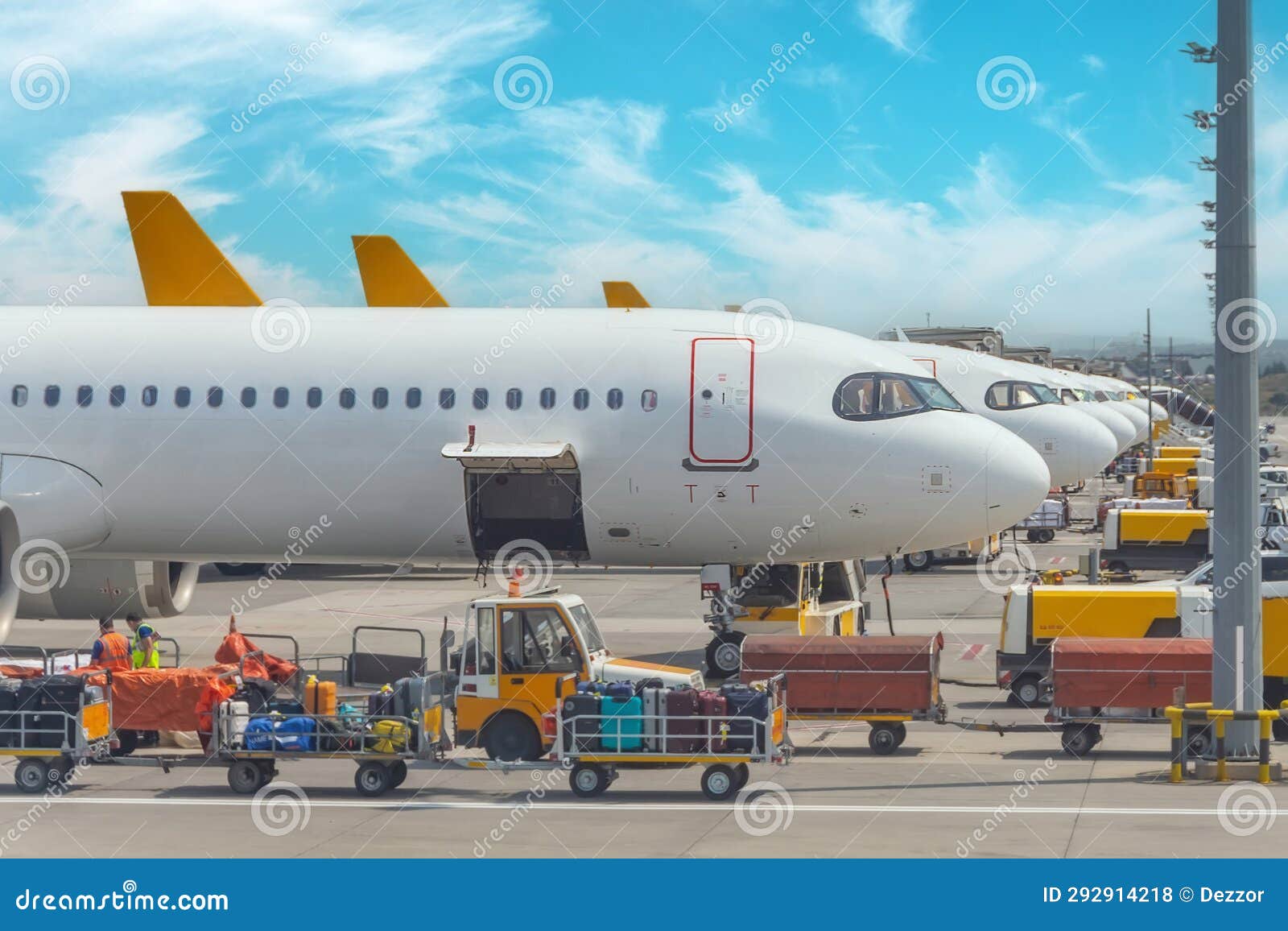 Several Planes in a Row in the Airport Parking Lot Undergoing ...